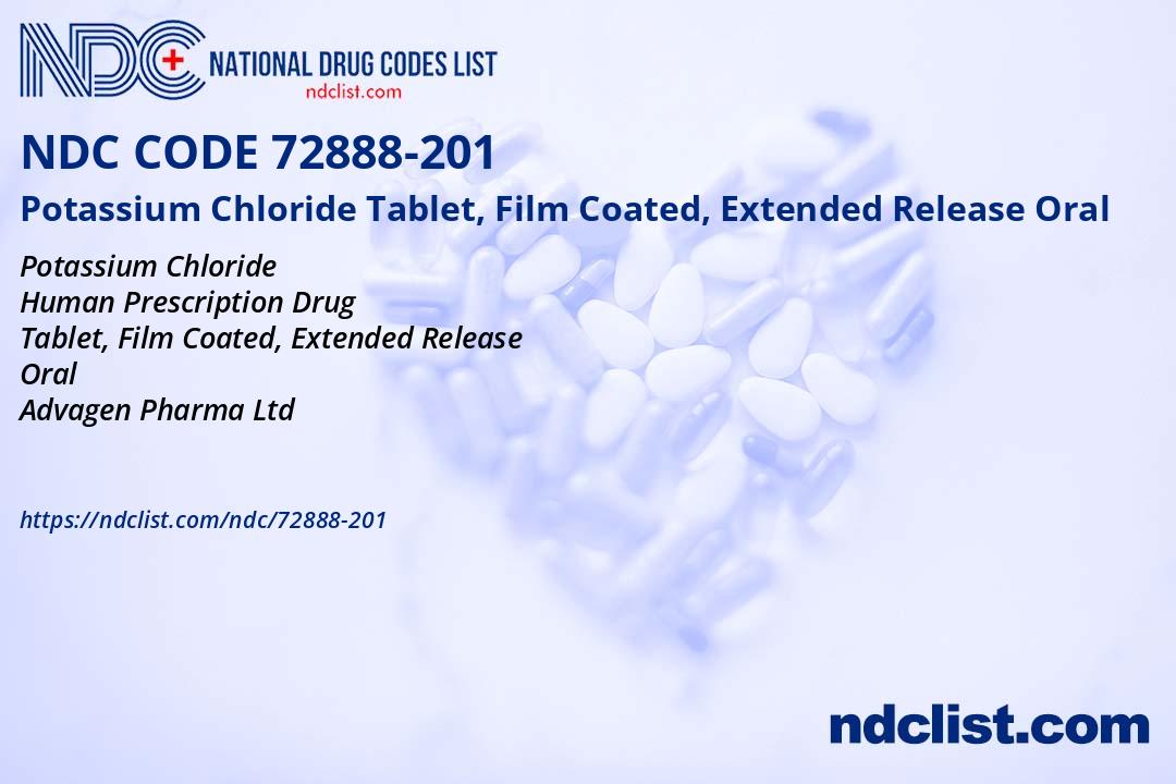 NDC 72888-201 Potassium Chloride Tablet, Film Coated, Extended Release Oral