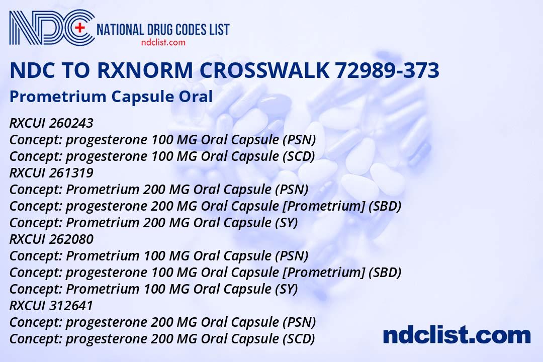 NDC RxNorm Crosswalk 72989-373 Prometrium Capsule Oral