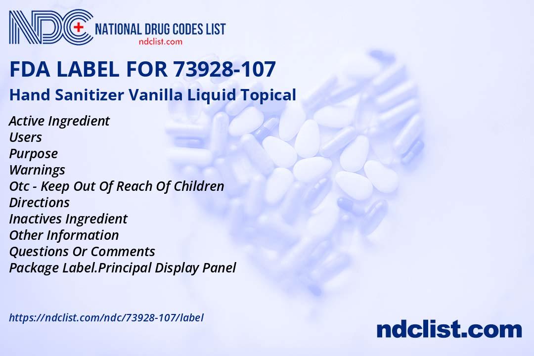 Hand Sanitizer Vanilla Liquid FDA Label - NDC 73928-107