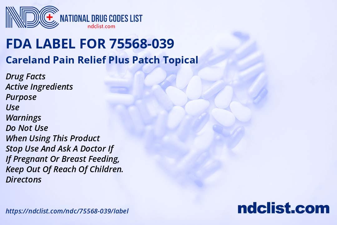 Careland Pain Relief Plus Patch FDA Label - NDC 75568-039
