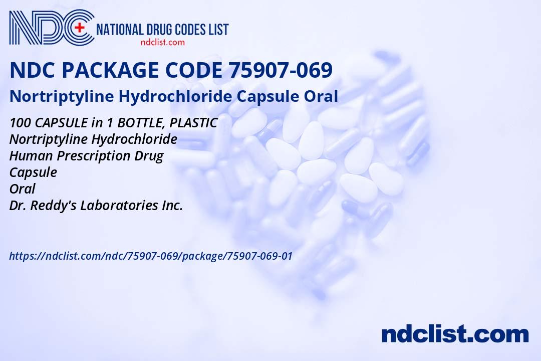 Nortriptyline Hydrochloride Capsule NDC Package 75907-069-01
