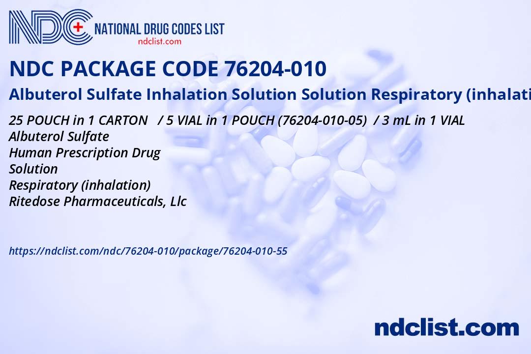 NDC Package 76204-010-55 Albuterol Sulfate Inhalation Solution Solution ...