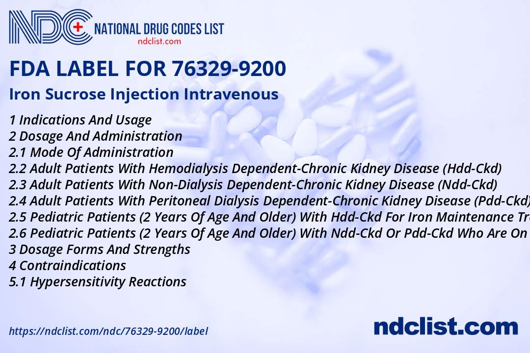 Iron Sucrose Injection- FDA Label NDC76329-9200