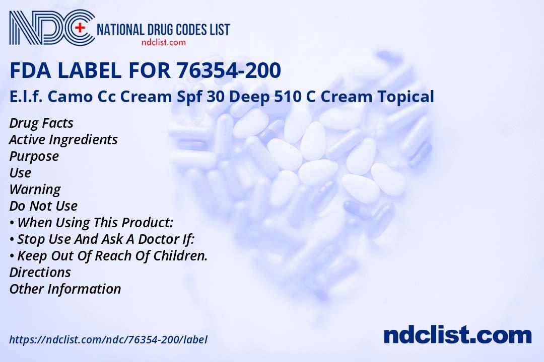 E.l.f. Camo Cc Cream Spf 30 Deep- FDA Label NDC76354-200