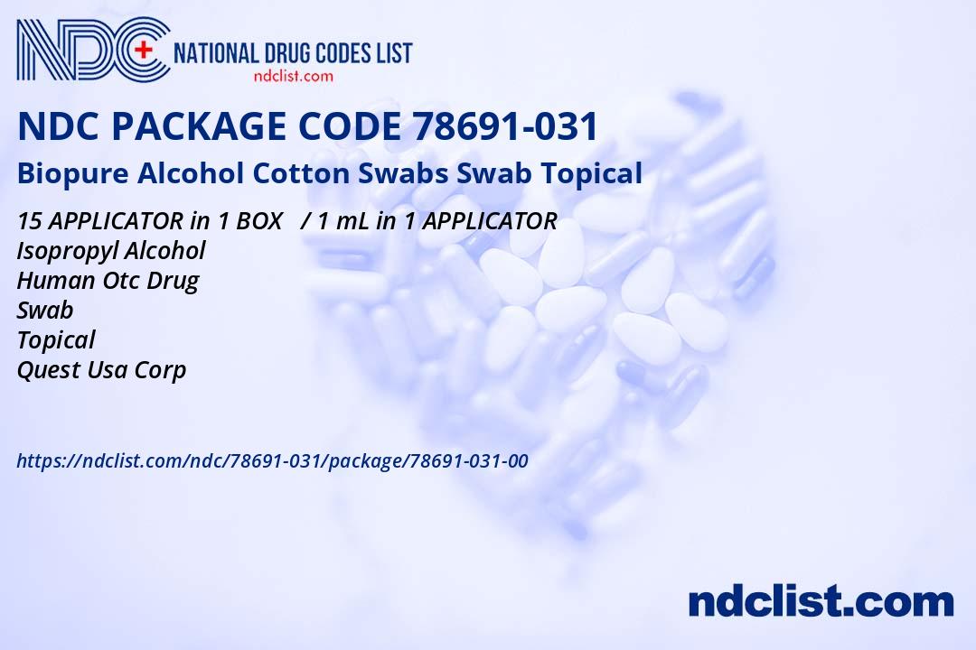 Biopure Alcohol Cotton Swabs Swab NDC Package 78691-031-00