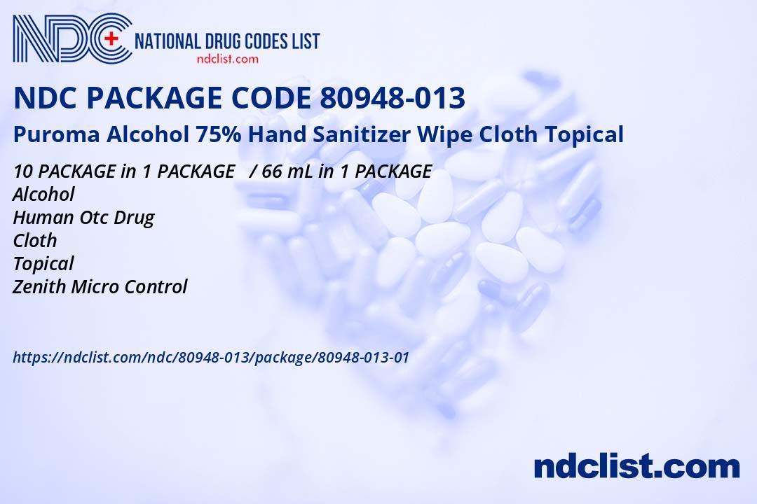 NDC Package 80948-013-01 Puroma Alcohol 75% Hand Sanitizer Wipe Cloth ...