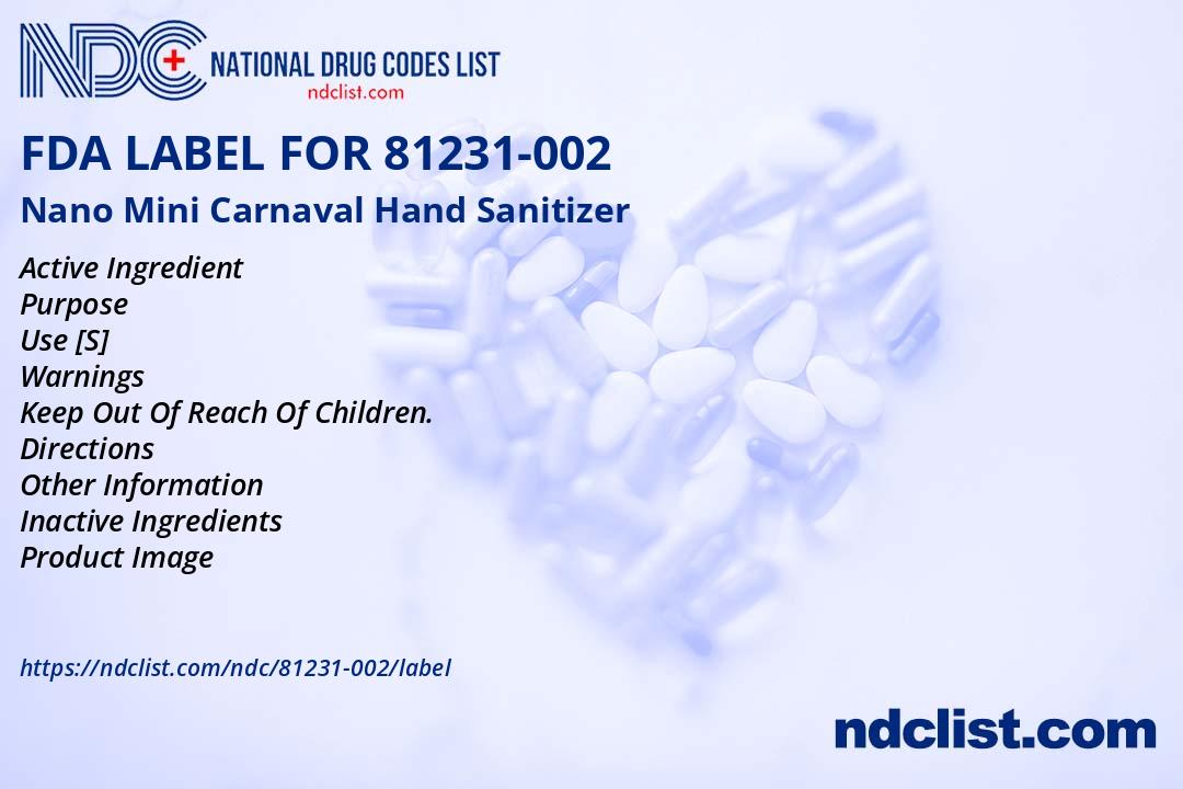 FDA Label for Nano Mini Carnaval Hand Sanitizer - Indications, Usage ...