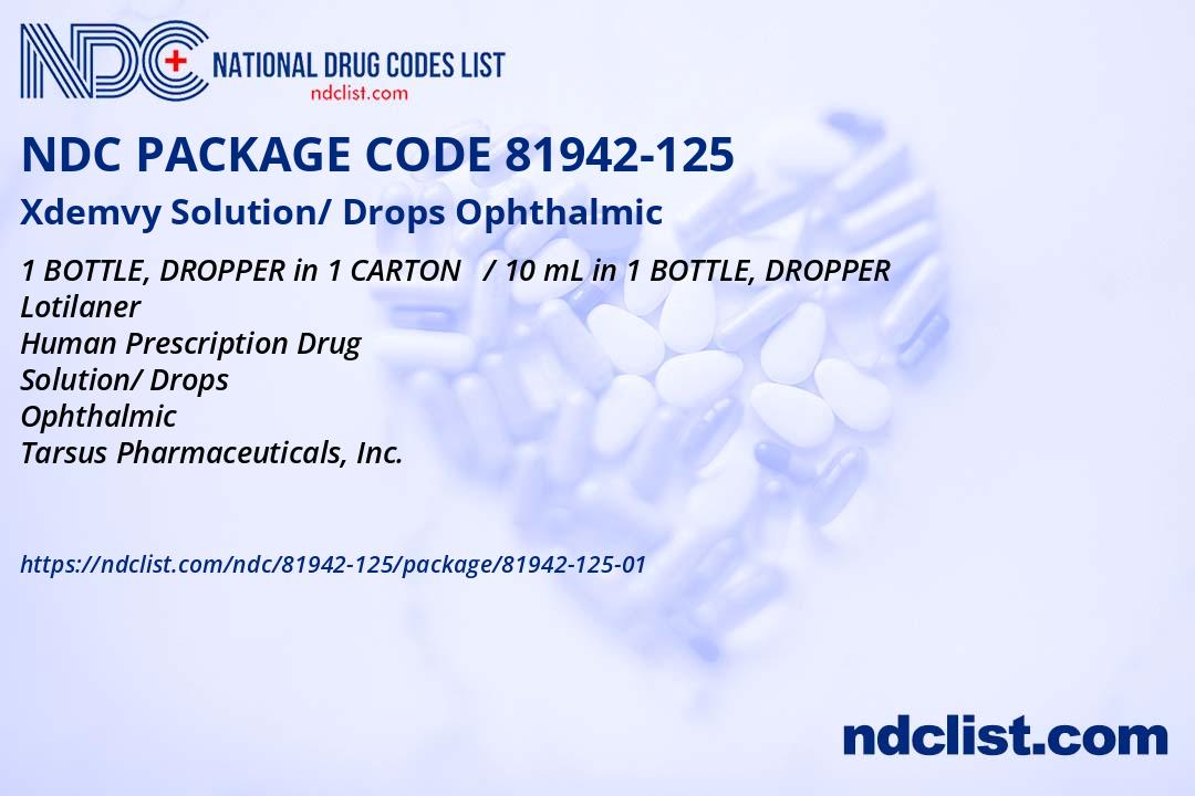 NDC Package 81942-125-01 Xdemvy Solution/ Drops Ophthalmic