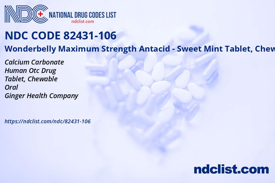 NDC 82431-106 Wonderbelly Maximum Strength Antacid - Sweet Mint Tablet ...