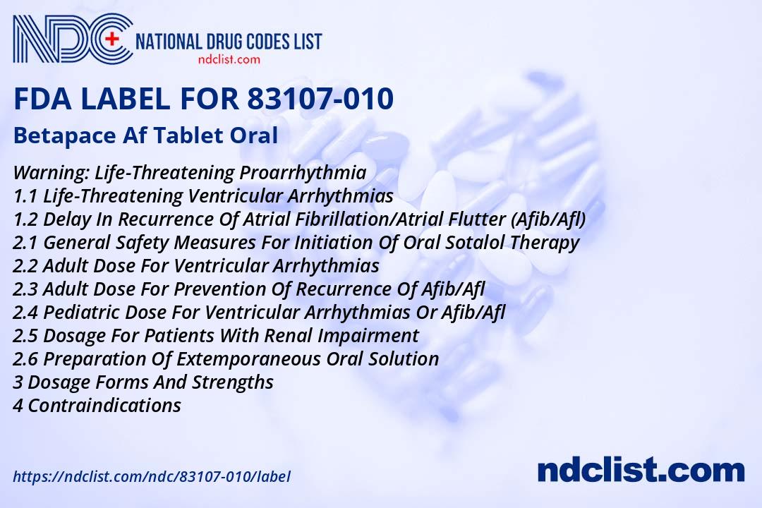 Betapace Af Tablet- FDA Label NDC83107-010