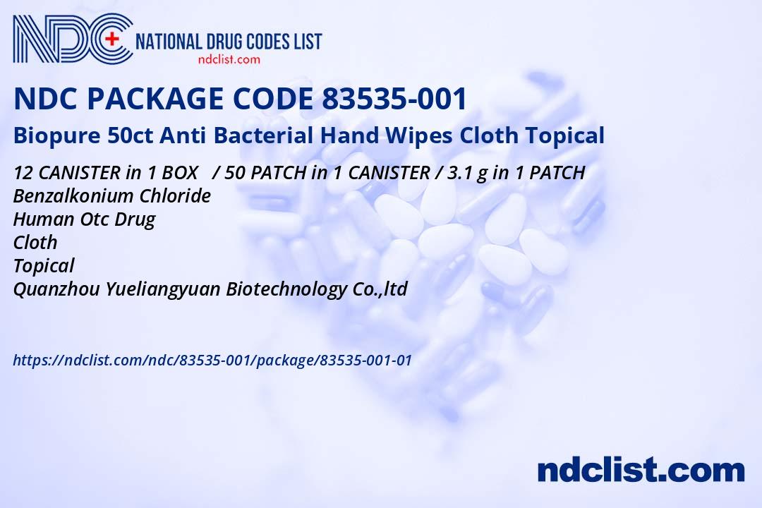 NDC Package 83535-001-01 Biopure 50ct Anti Bacterial Hand Wipes Cloth ...