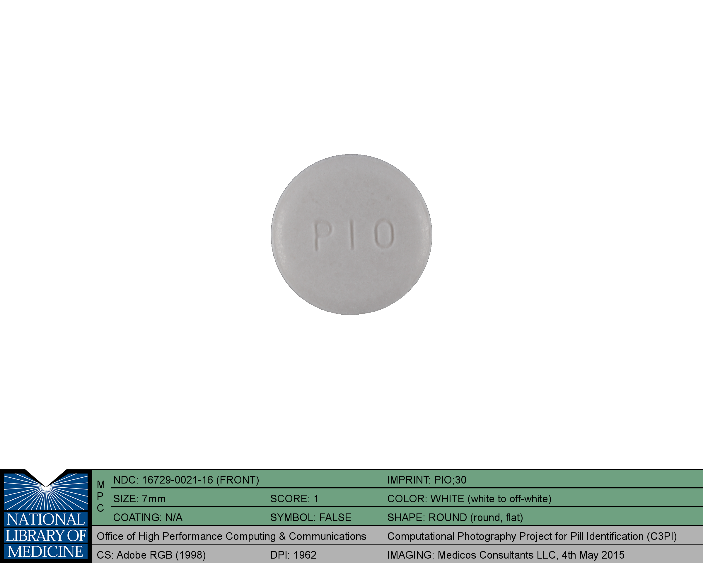 Pill Identifier Pioglitazone - Size, Shape, Imprints and Color
