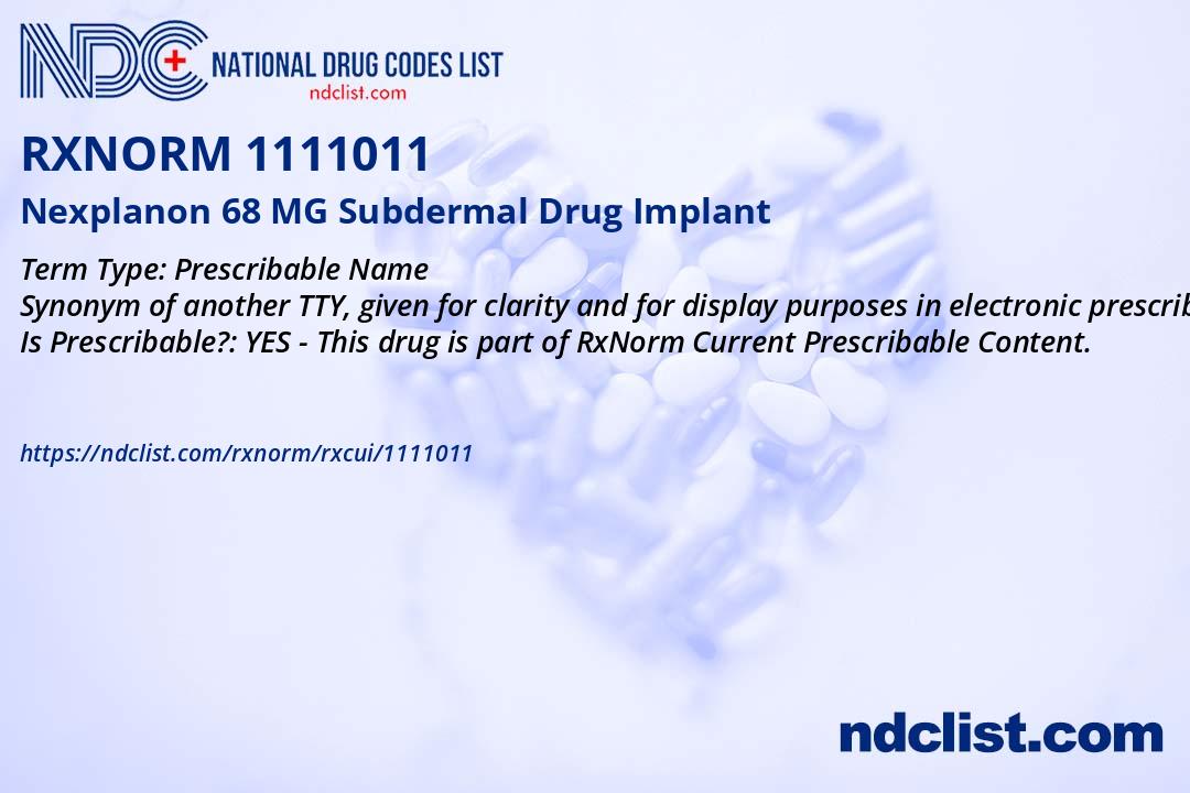 Nexplanon 68 mg Subdermal Drug Implant (RxNorm 1111011)