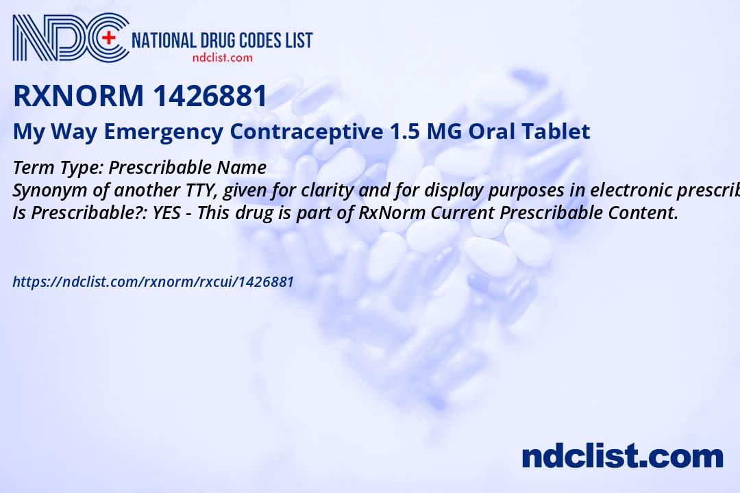 RxNorm 1426881 My Way Emergency Contraceptive 1.5 MG Oral Tablet