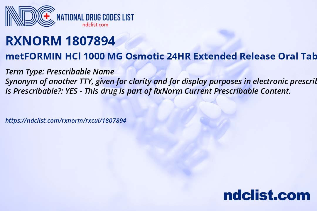 RxNorm 1807894 metFORMIN HCl 1000 MG Osmotic 24HR Extended Release Oral ...