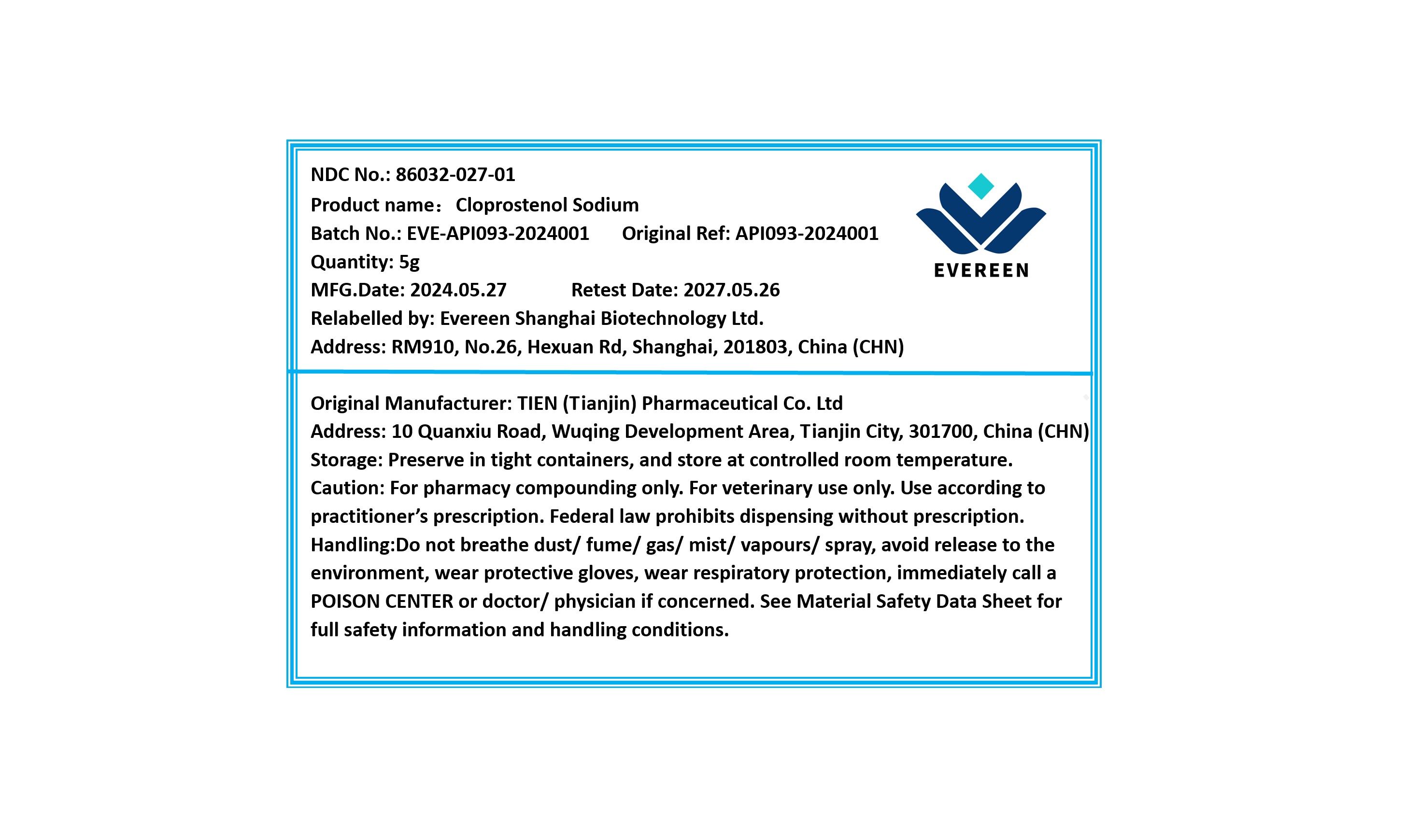 Animal NDC 86032-027-01 Cloprostenol Sodium
