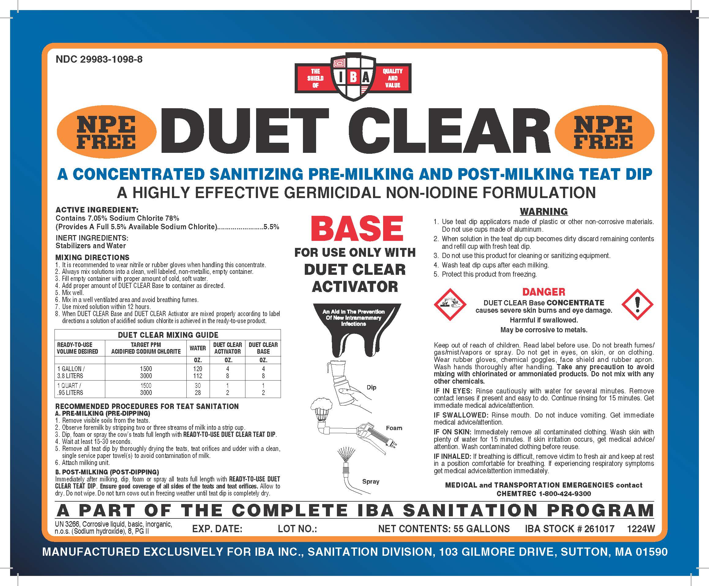 Animal NDC 29983-1098-6 Duet Clear Base Sodium Chlorite