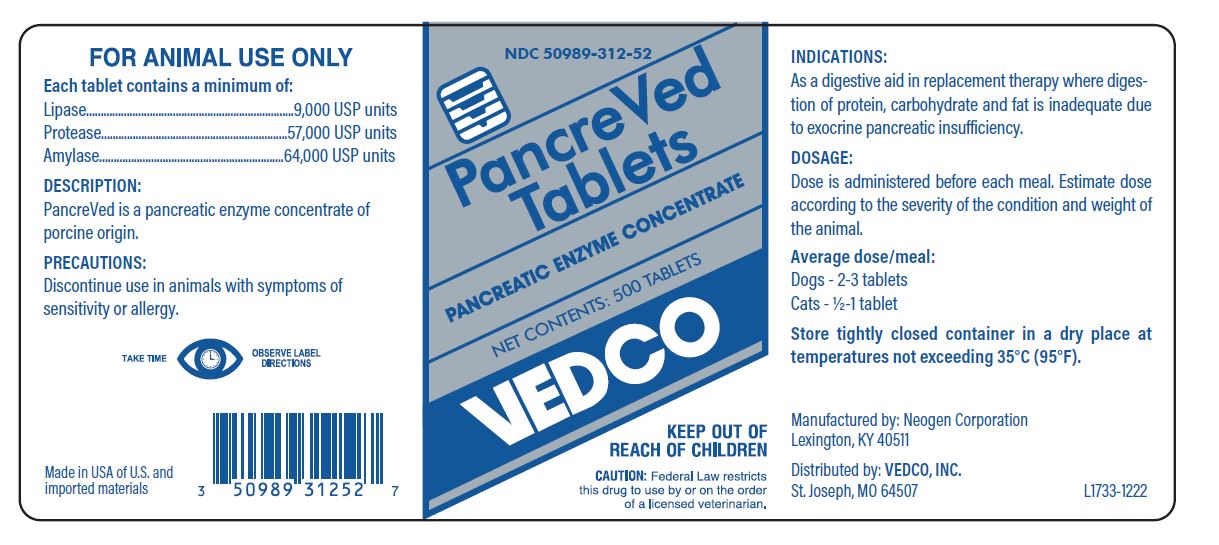 Animal NDC 50989-312-52 Pancreved Pancreatic Enzyme