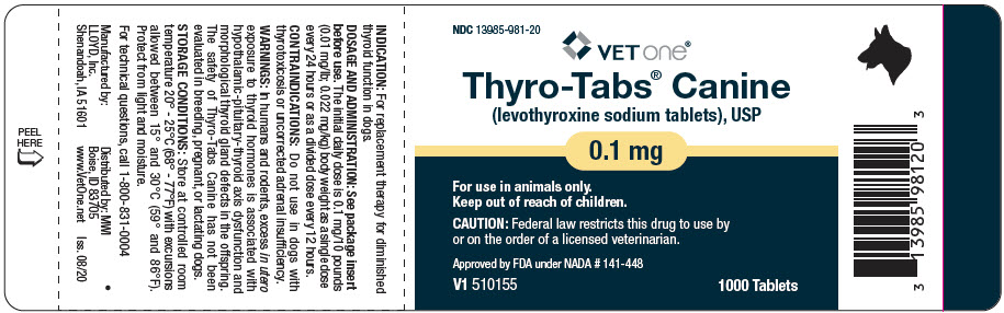 Animal NDC 13985-983-10 Thyro-tabs Canine Levothyroxine Sodium
