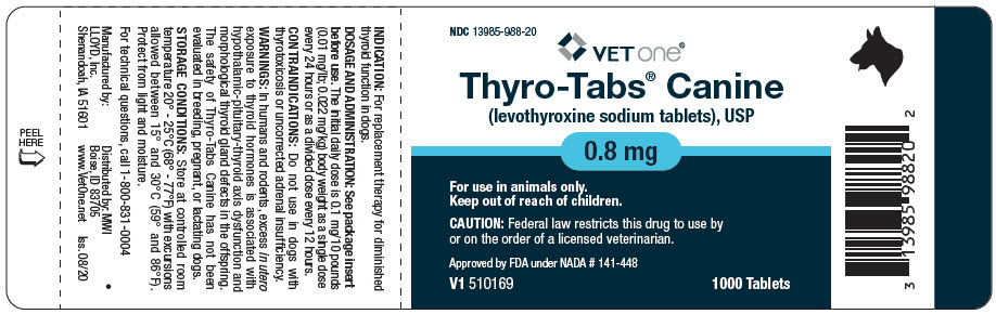 Animal NDC 13985-986-10 Thyro-tabs Canine Levothyroxine Sodium