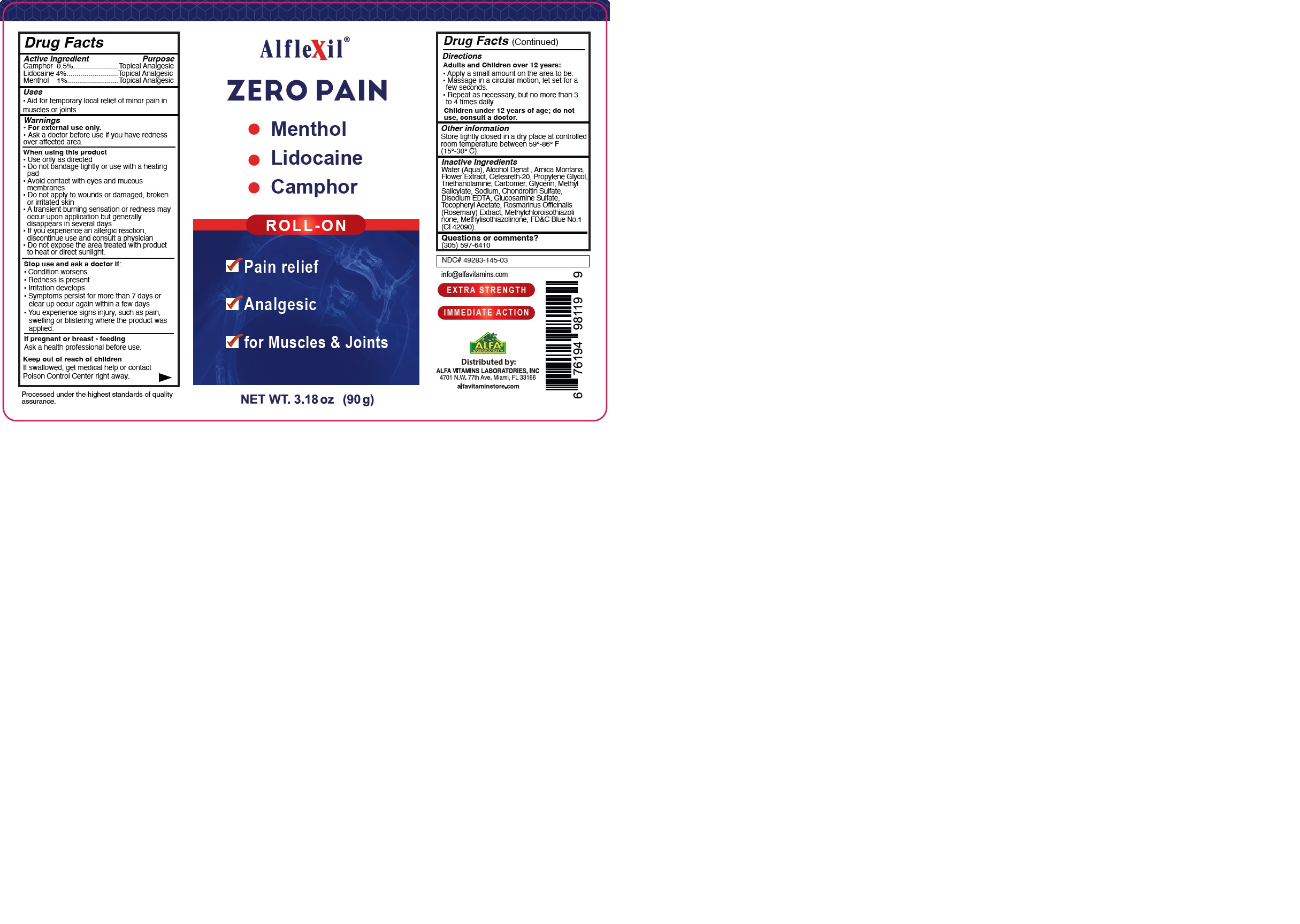 NDC 49283-145 Alflexil Zero Pain Gel Topical