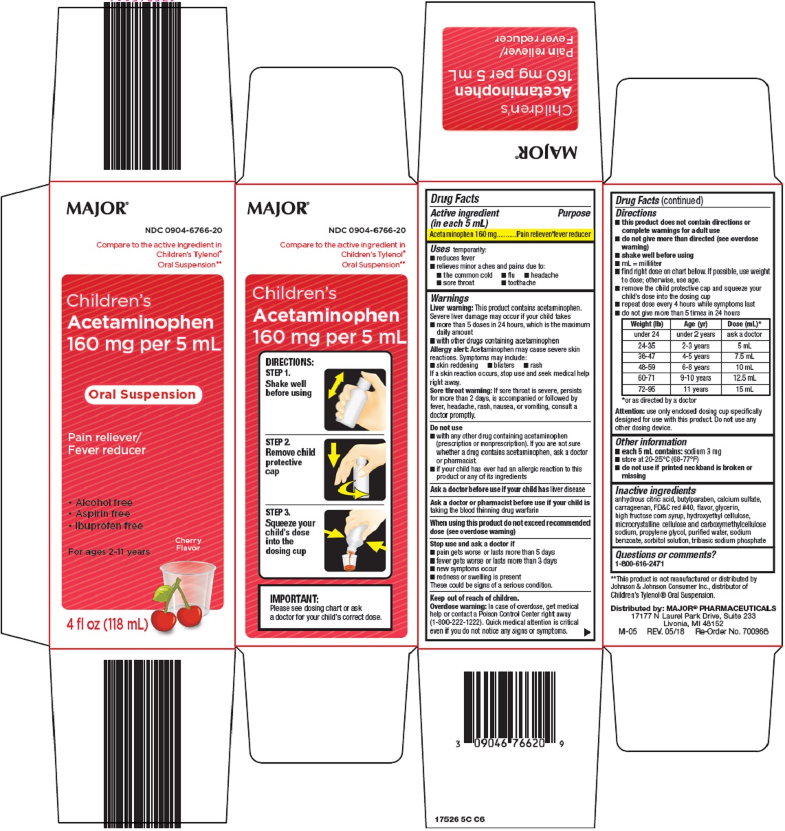 NDC Package 0904-6766-20 Childrens Acetaminophen Suspension Oral