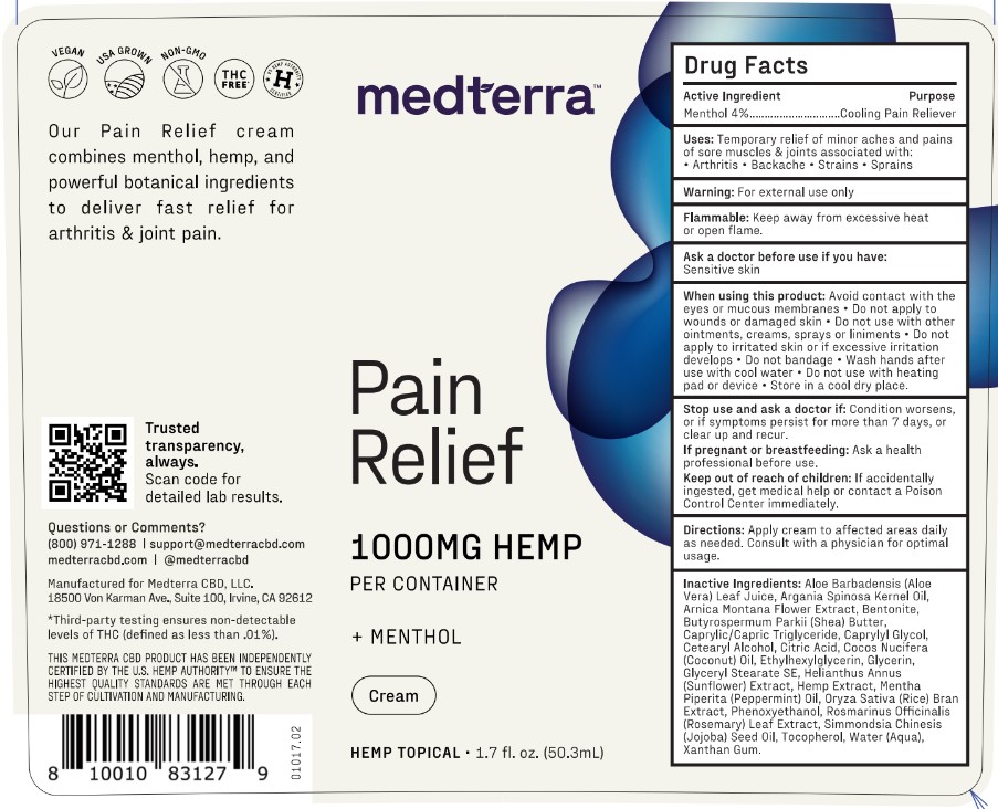 NDC 83696-603 Medterra Pain Relief 1000mg Hemp Menthol Cream Cream Topical