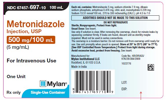 NDC 67457-697 Metronidazole Injection, Solution Intravenous