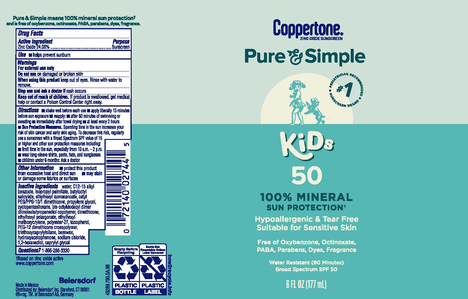 Label Coppertone Pure And Simple Kids Suncreen Spf 50 Lotion Topical ...