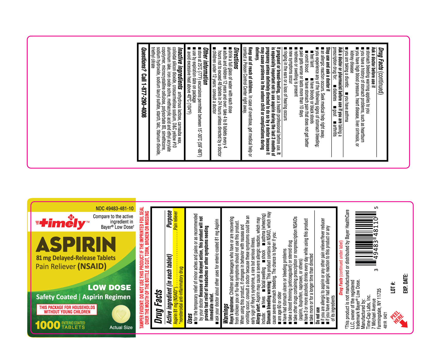 NDC Package 49483-481-50 Low Dose Aspirin Tablet, Coated Oral