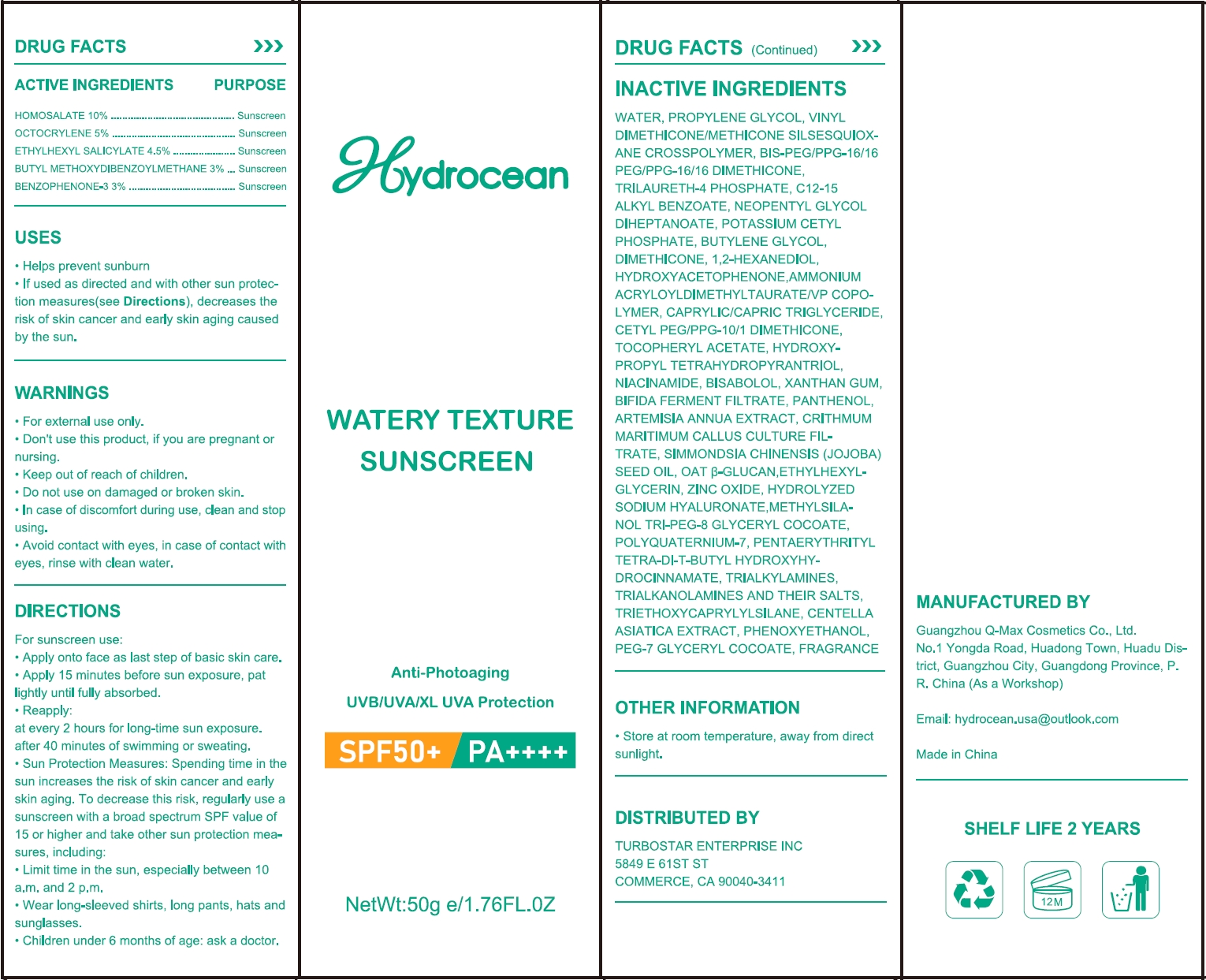 FDA Label for Watery Texture Sunscreen - Indications, Usage & Precautions