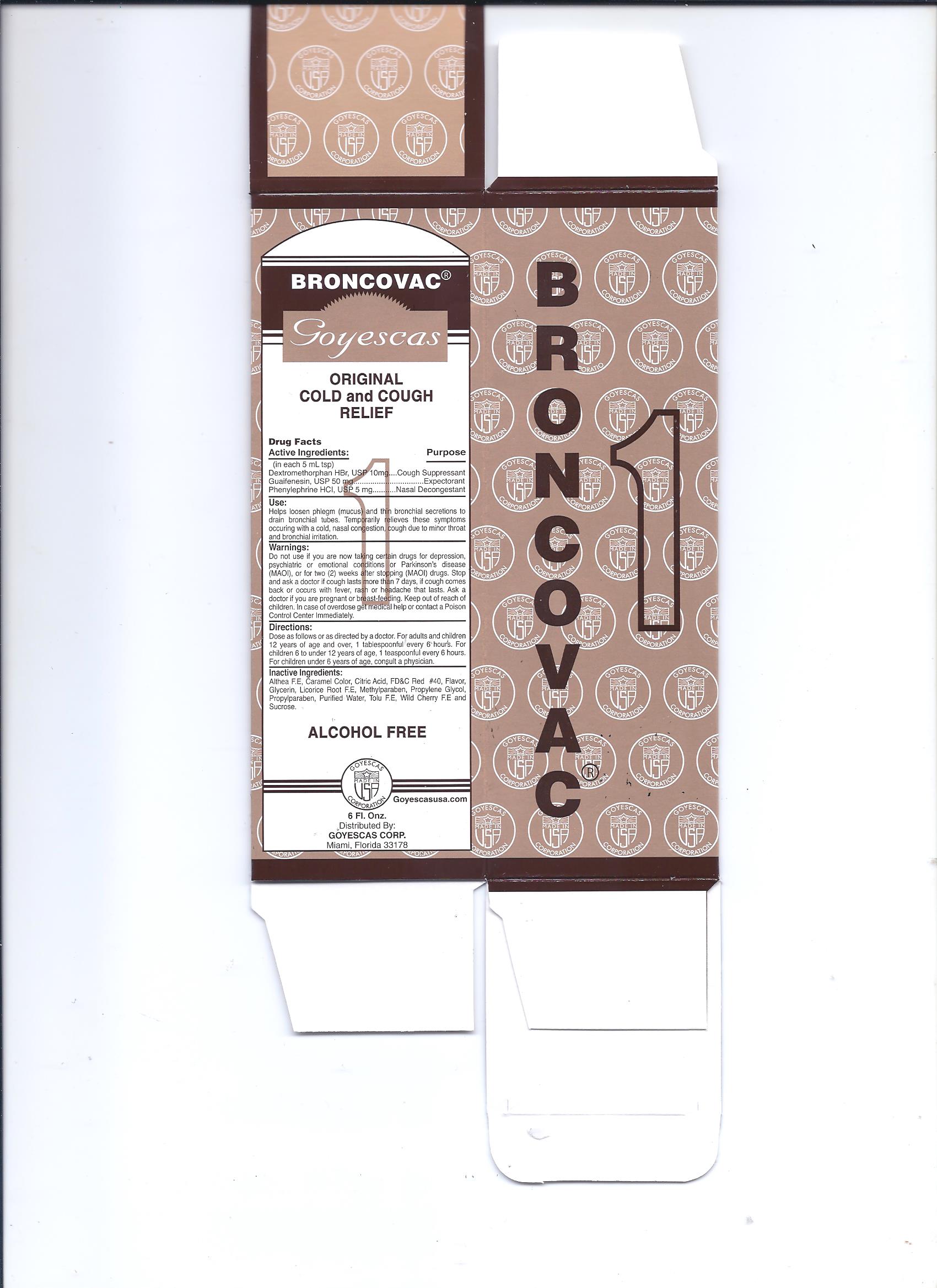 NDC 11856-0016 Goyescas Broncovac 1 Cough And Cold Label Information ...