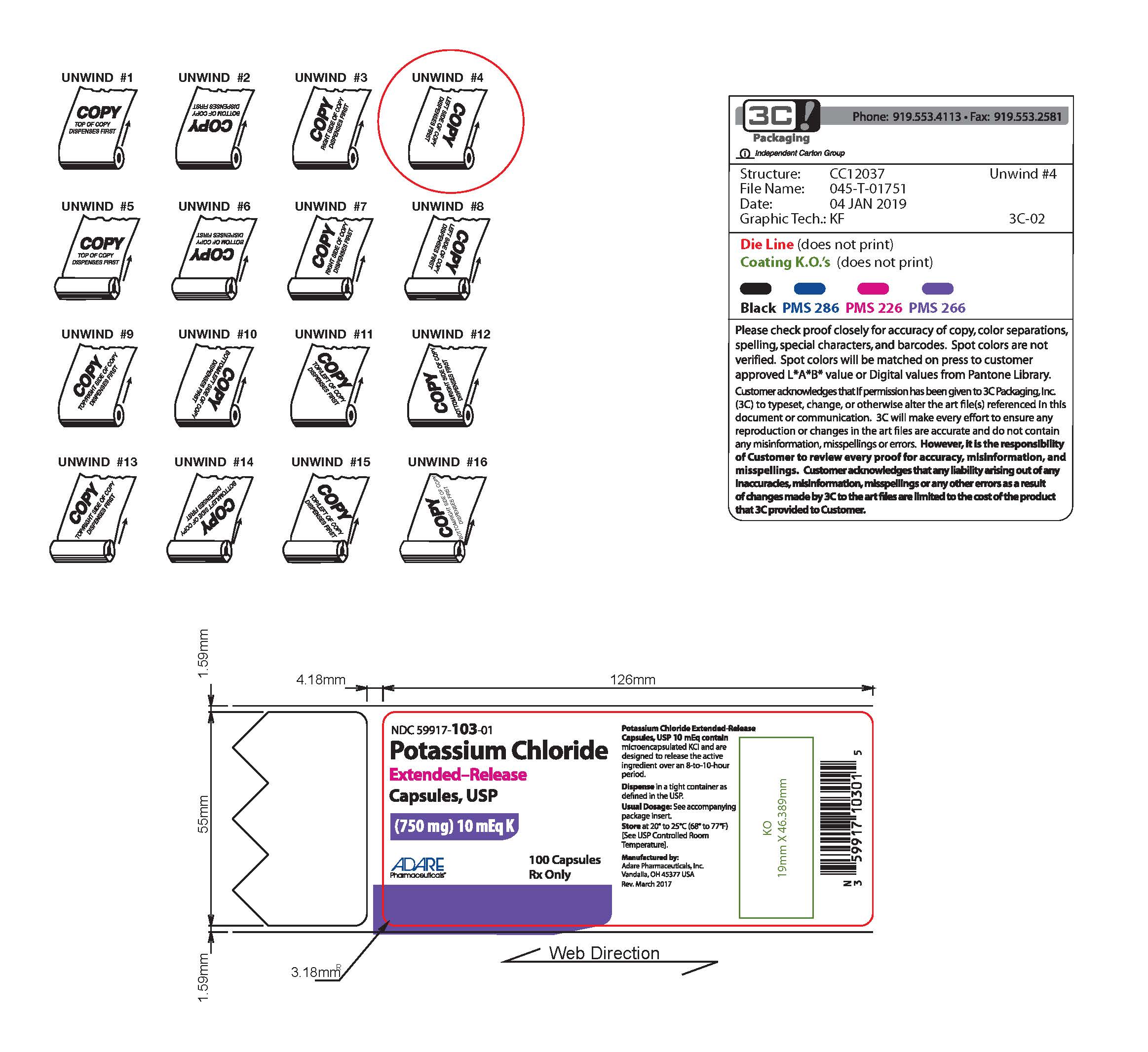 NDC Package 59917-102-01 Potassium Chloride Extended Release Capsule Oral