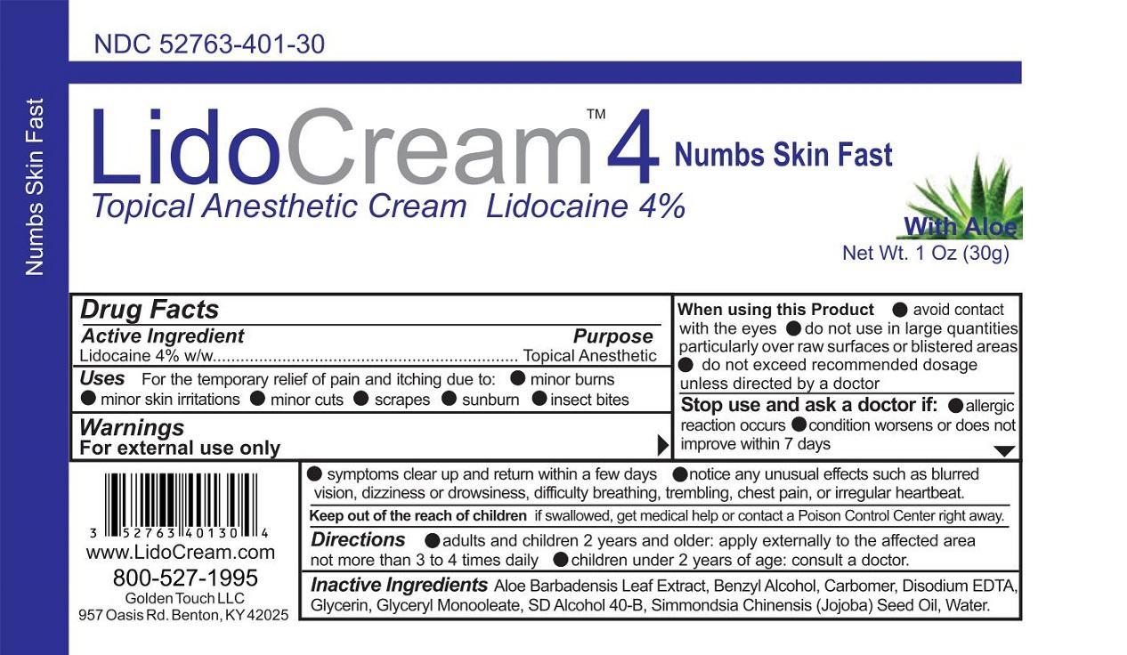NDC 52763-401 Lidocream 4