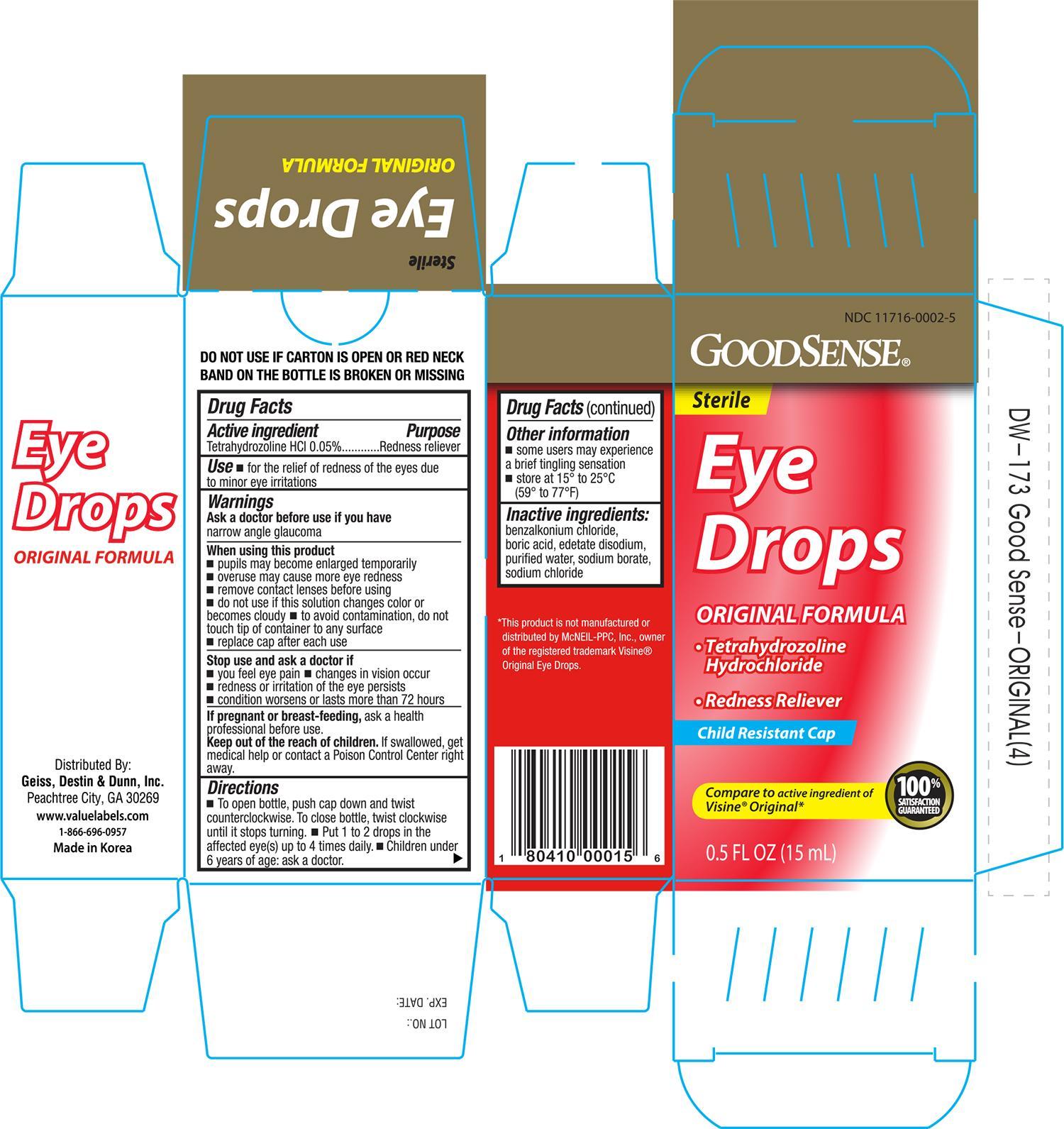 NDC 11716-0002 Goodsense Original Eye Drops