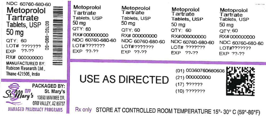 Metoprolol Tartrate Tablet- Images NDC60760-680