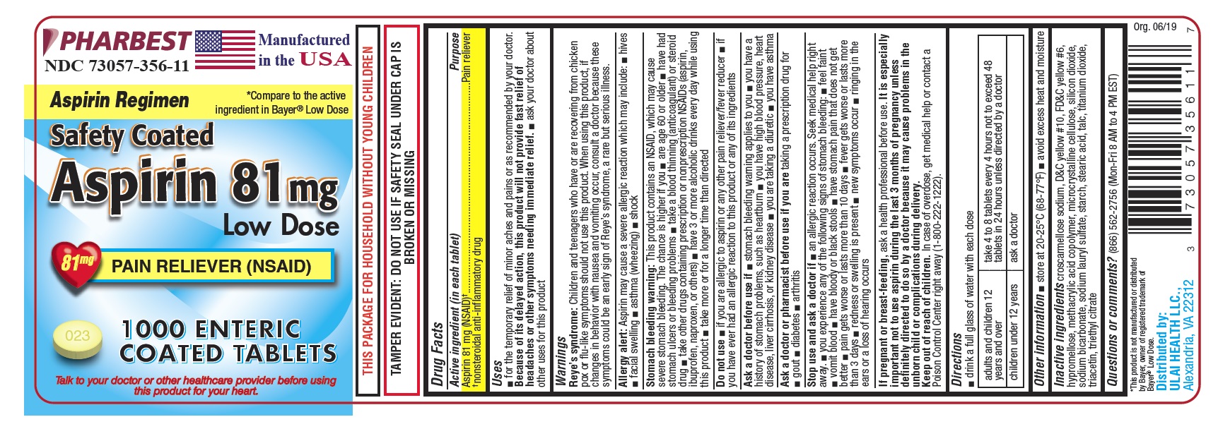 NDC 73057-356 Safety Coated Aspirin 81 Mg Low Dose Tablet, Delayed ...