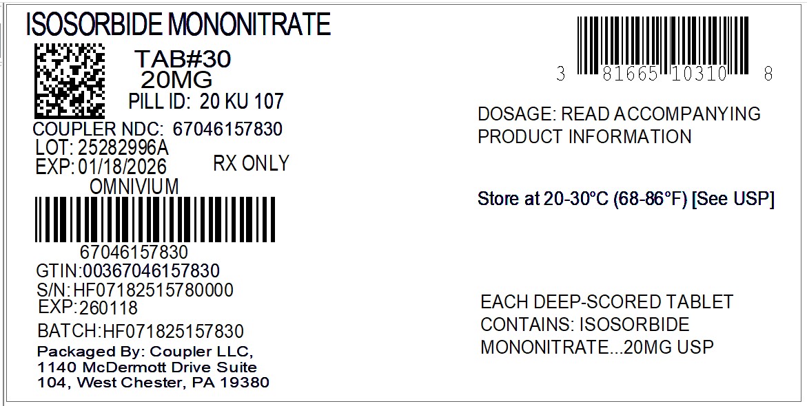 Isosorbide Mononitrate Tablet- Images NDC67046-1578