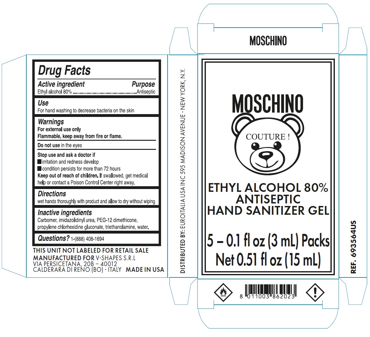 Label Antiseptic Hand Sanitizer Moschino - Indications, Usage & Precautions