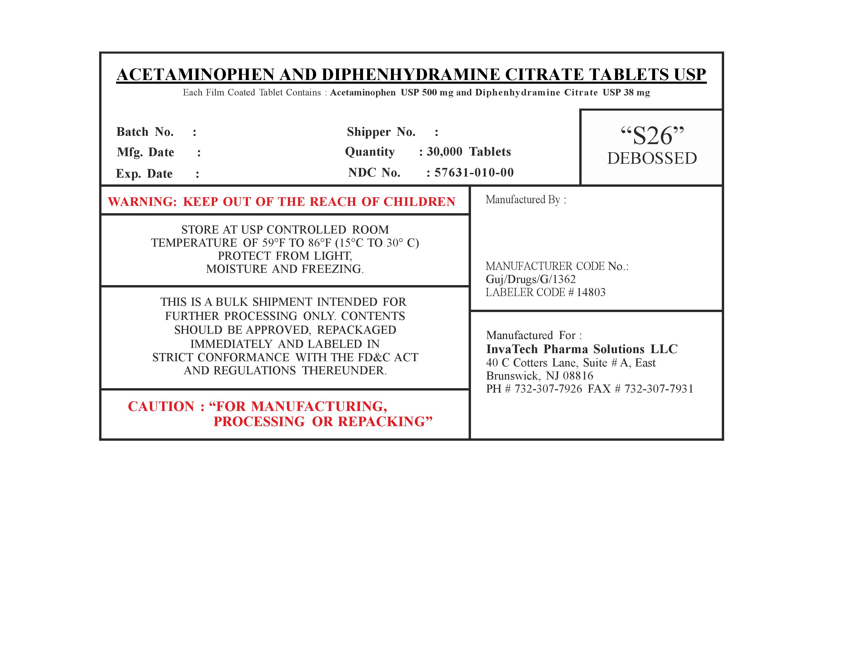 Acetaminophen And Diphenh Product Images - NDC 57631-010