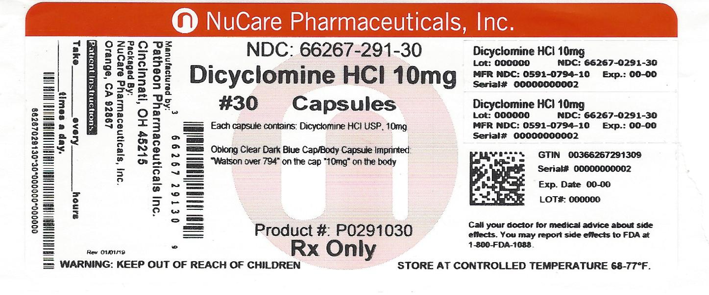 NDC 66267-291 Dicyclomine Hydrochloride Capsule Oral Label Information ...