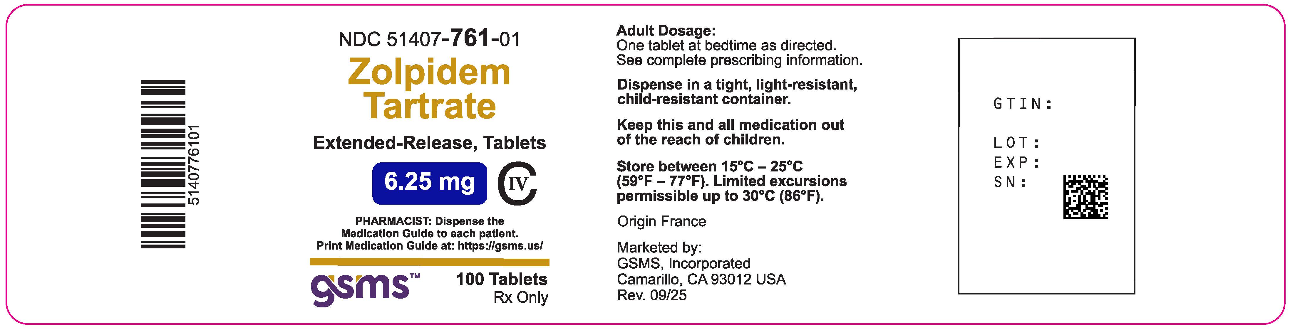 Zolpidem Tartrate Tablet, Coated- Images NDC51407-762