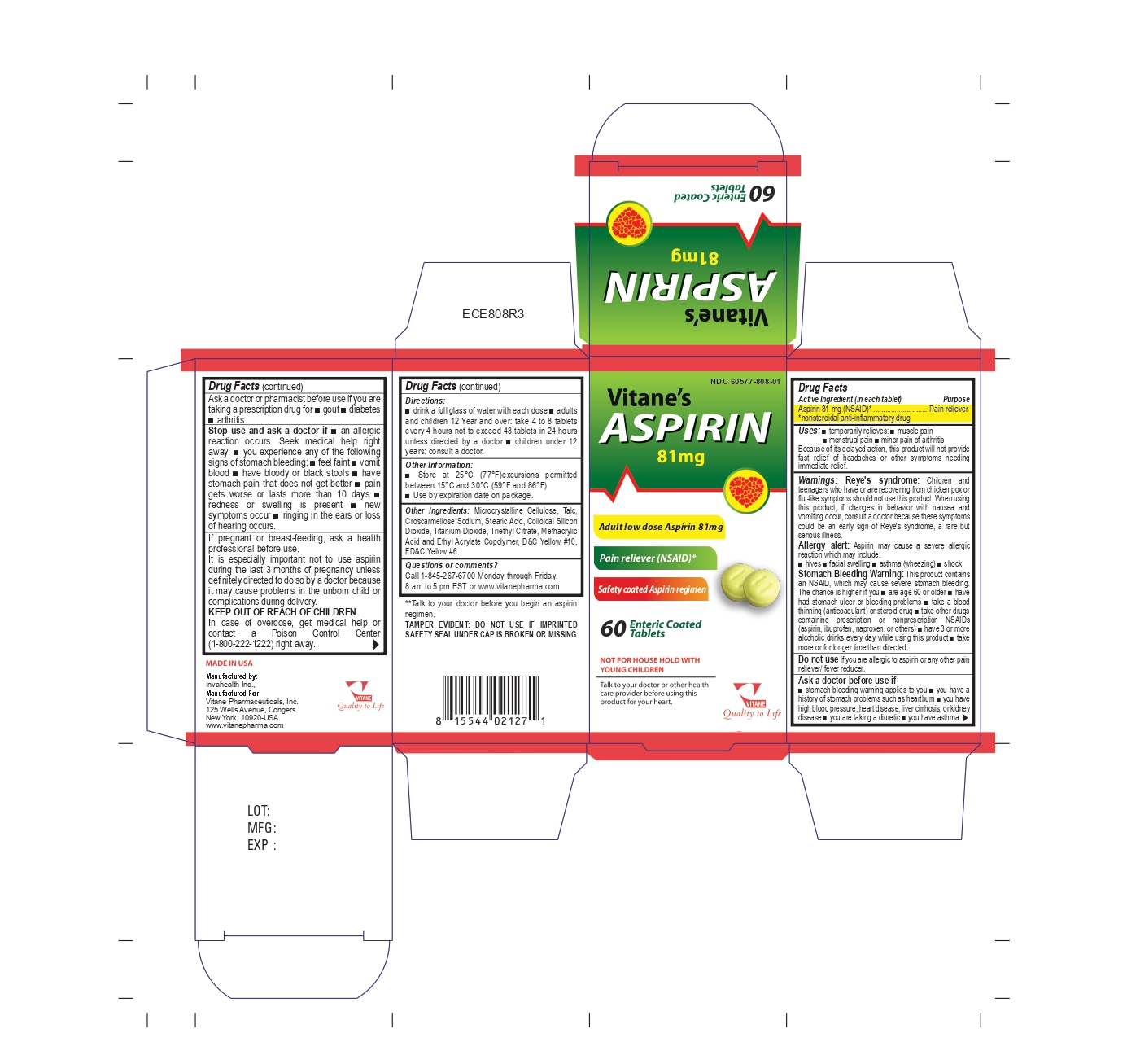 Aspirin 81mg Product Images - NDC 60577-808