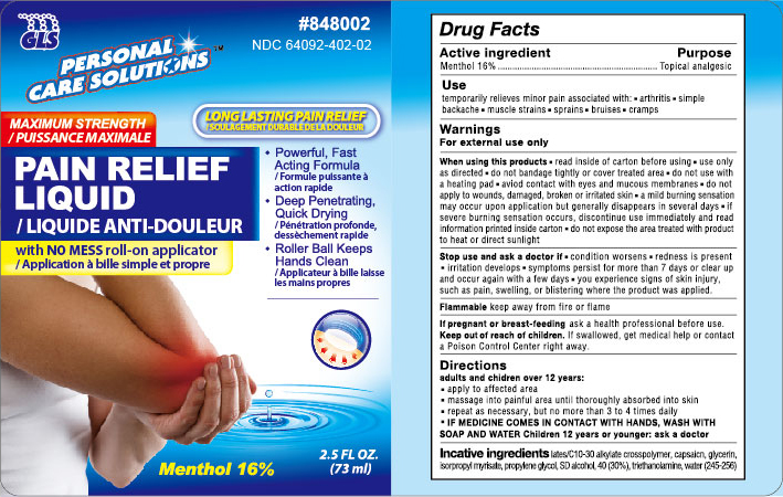 NDC 64092-402 Pain Relief Liquid