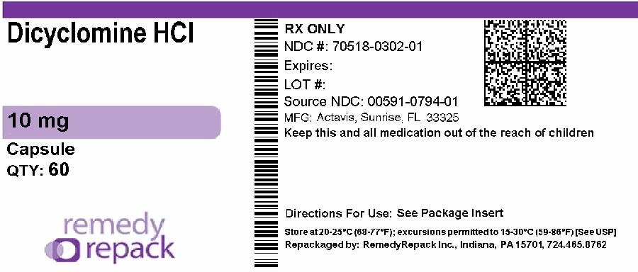 NDC 70518-0302-2 Dicyclomine Hydrochloride Capsule Oral