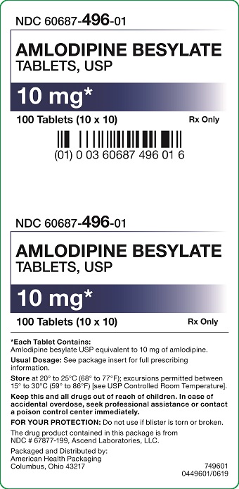 Amlodipine Besylate Tablet- Images NDC60687-496