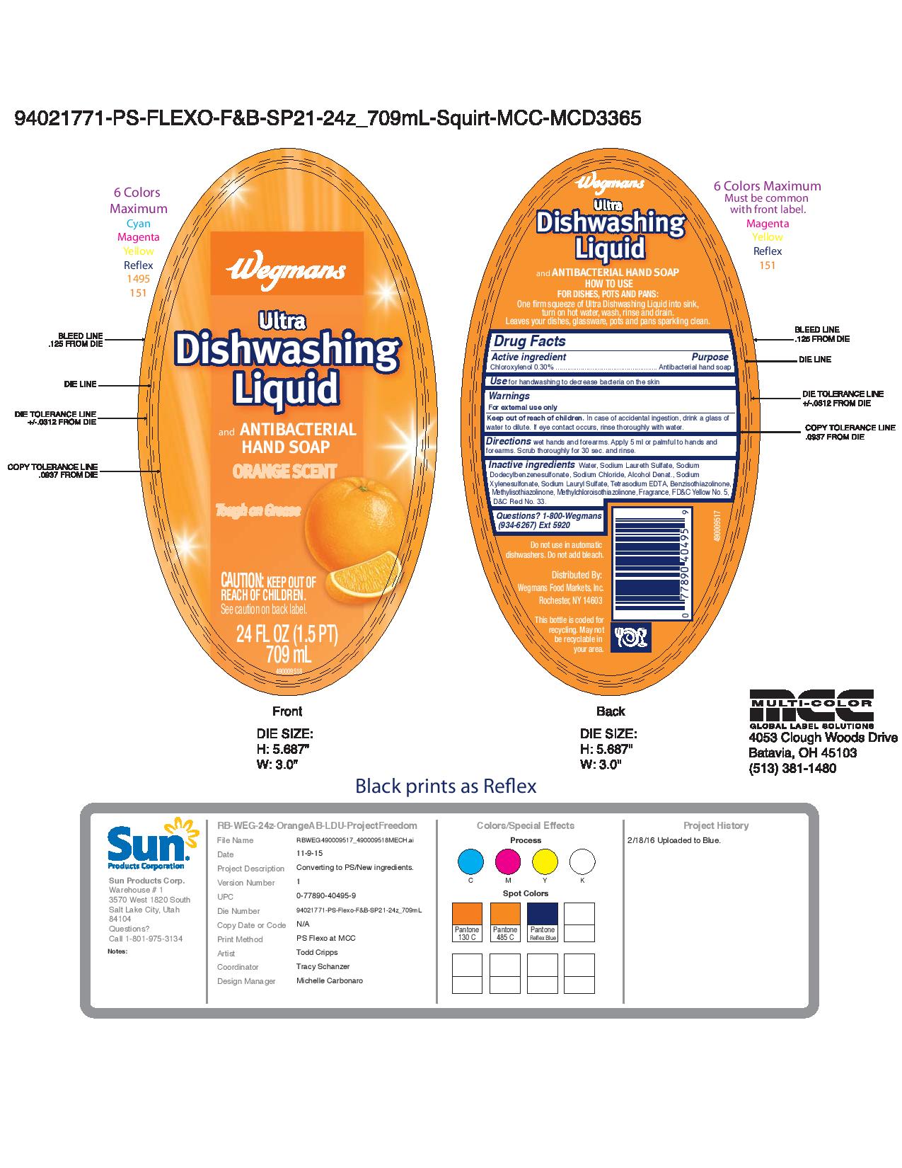 Label Wegmans Ultra Dishwashing Liquid Orange Scent - Indications ...