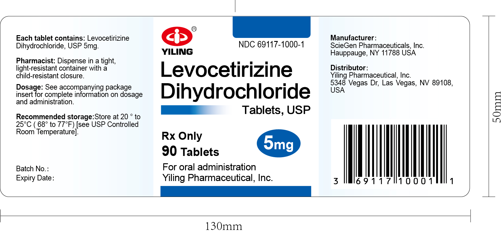 NDC 69117-1000 Levocetirizine Dihydrochloride