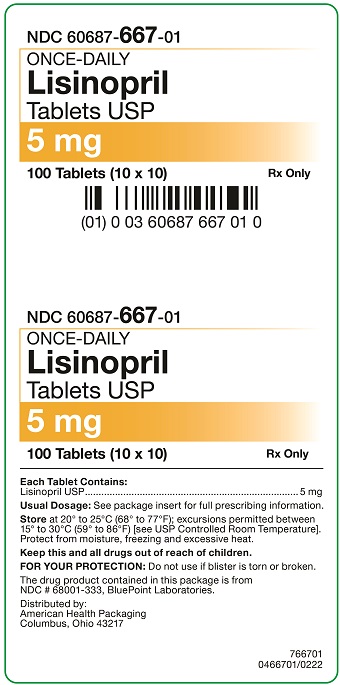 Lisinopril Tablet Product Images - NDC 60687-667