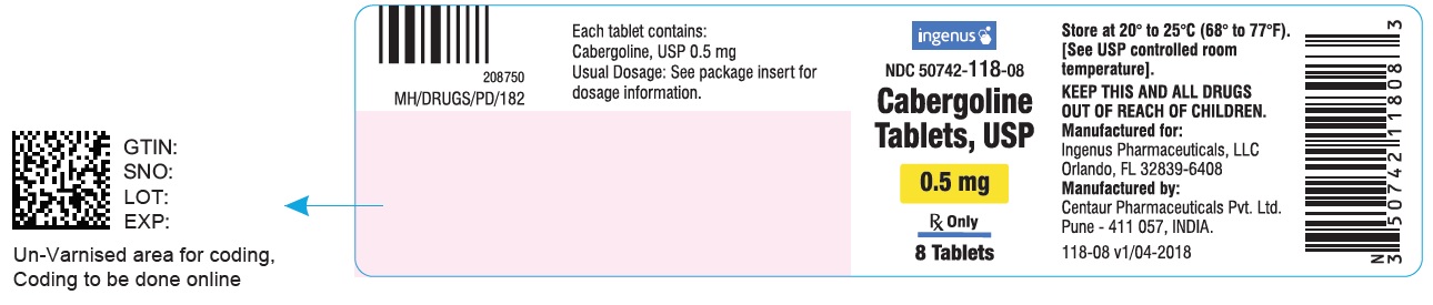 NDC 50742-118 Cabergoline Cabergoline